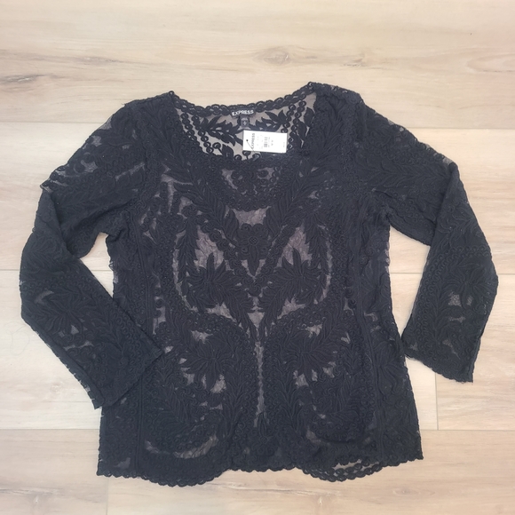 Express | Tops | Nwt Express Charcoal Lace Blouse | Poshmark